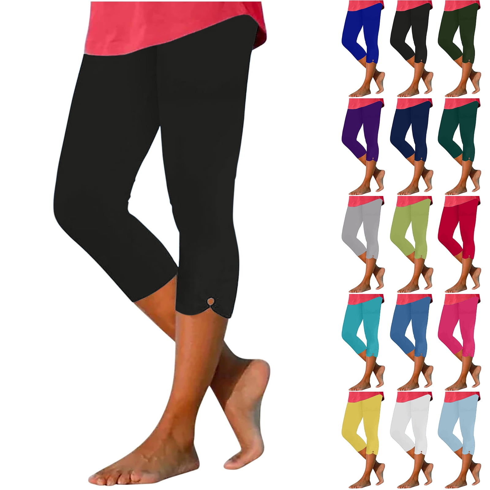 Bloomae High Waisted Capri Leggings for Women - Stretchy Tummy Control ...