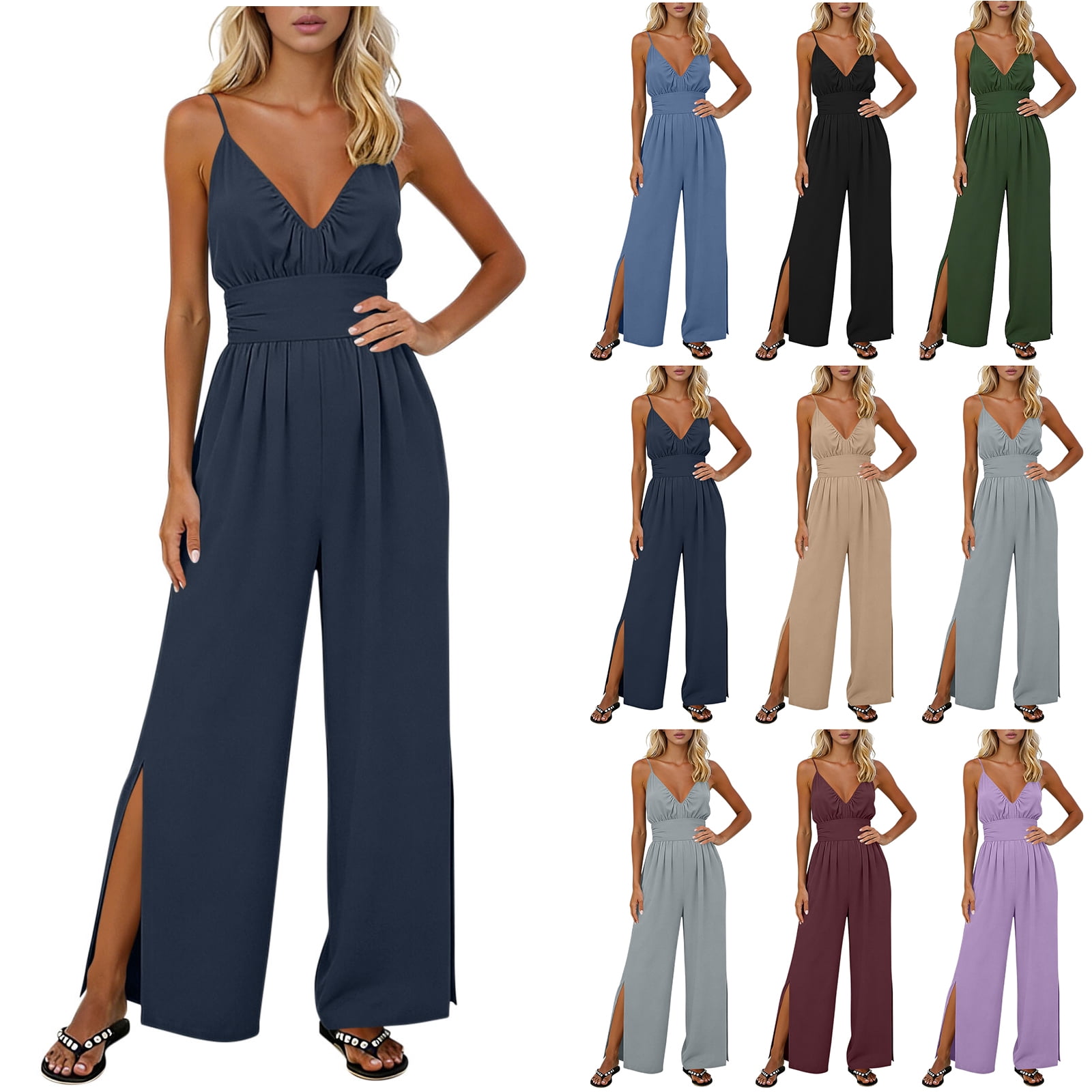Bloomae Jumpsuits for Women 2026 Summer Dressy Spaghetti Strap Ruched ...