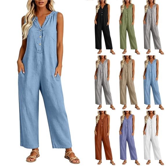 Bloomae Jumpsuits for Women Dressy Summer Loose Wide Leg Boho Rompers ...