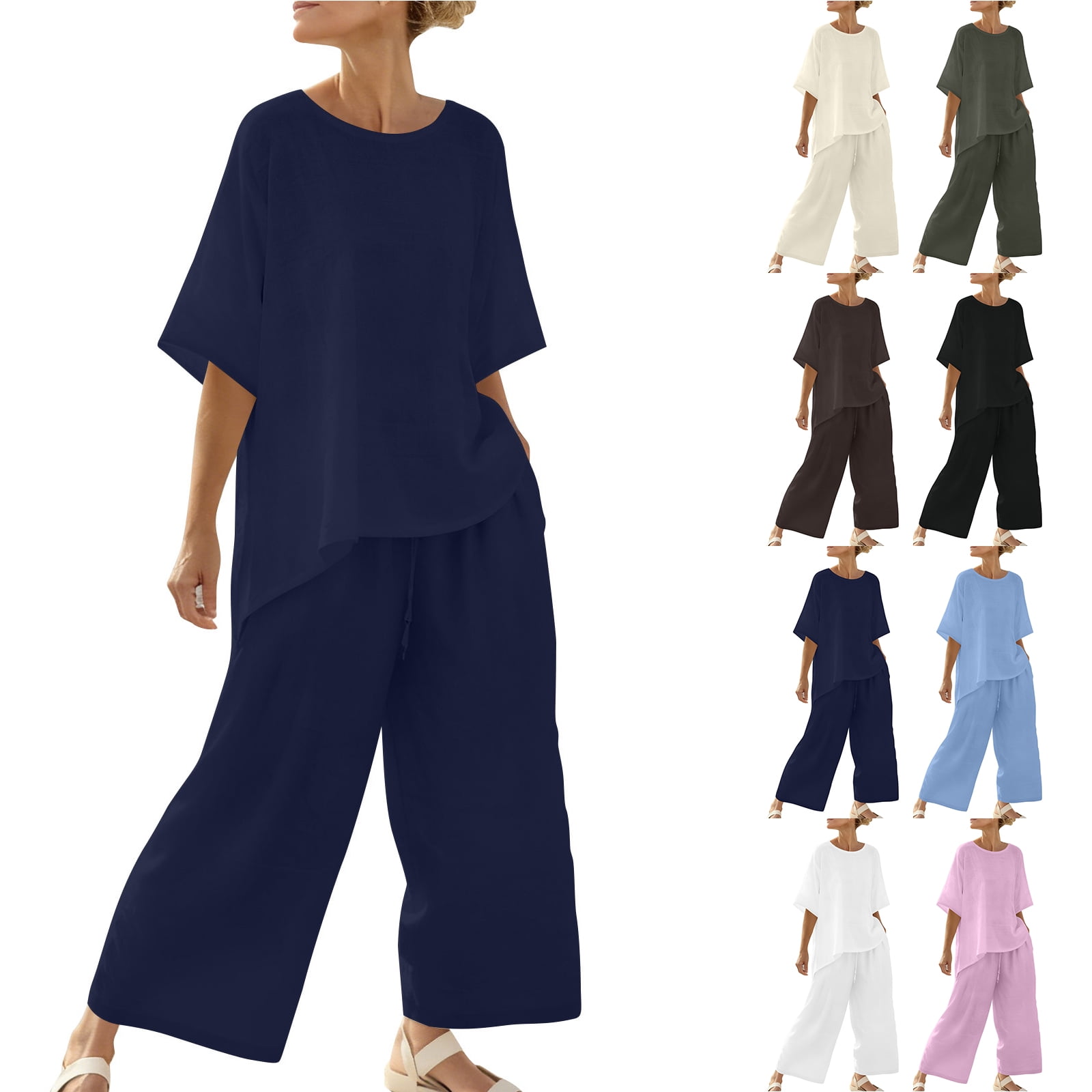Bloomae Linen Sets for Women 2 Piece Lightweight Summer Lounge Casual ...