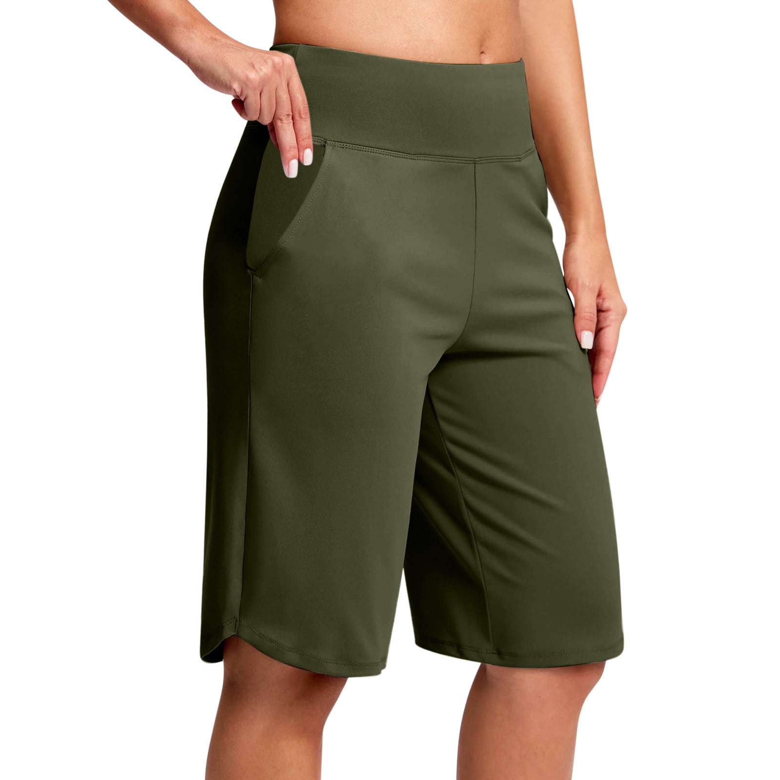 Bloomae Long Bermuda Shorts for Women Knee Length with Pockets High ...