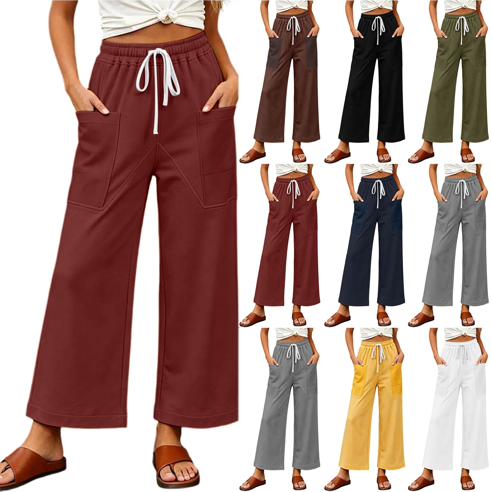 Bloomae Pants for Women Casual Drawstring High Waisted Baggy Cargo ...