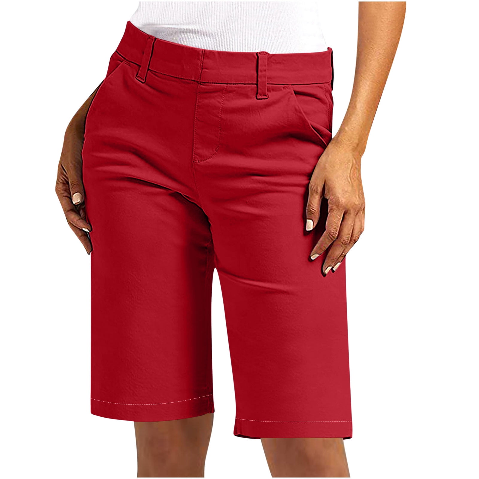 Bloomae Plus Size Bermuda Shorts for Women Trendy 2025 Casual Summer High Waisted Chino Shorts ...