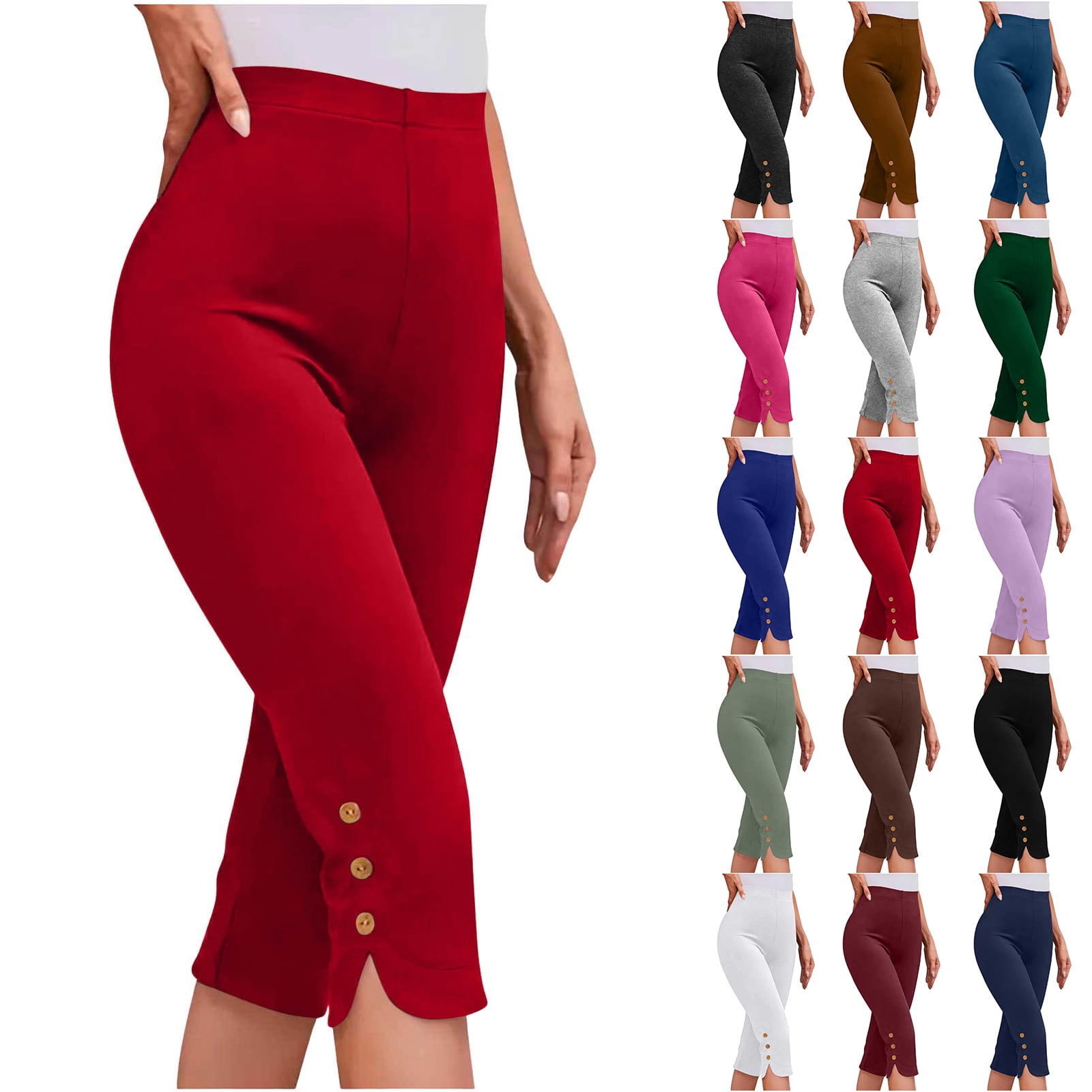 Bloomae Plus Size Capri Leggings for Women Casual Stretch High Waist ...