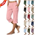 Bloomae Plus Size Capri Pants for Women 2026 Knee Length Cotton Linen ...