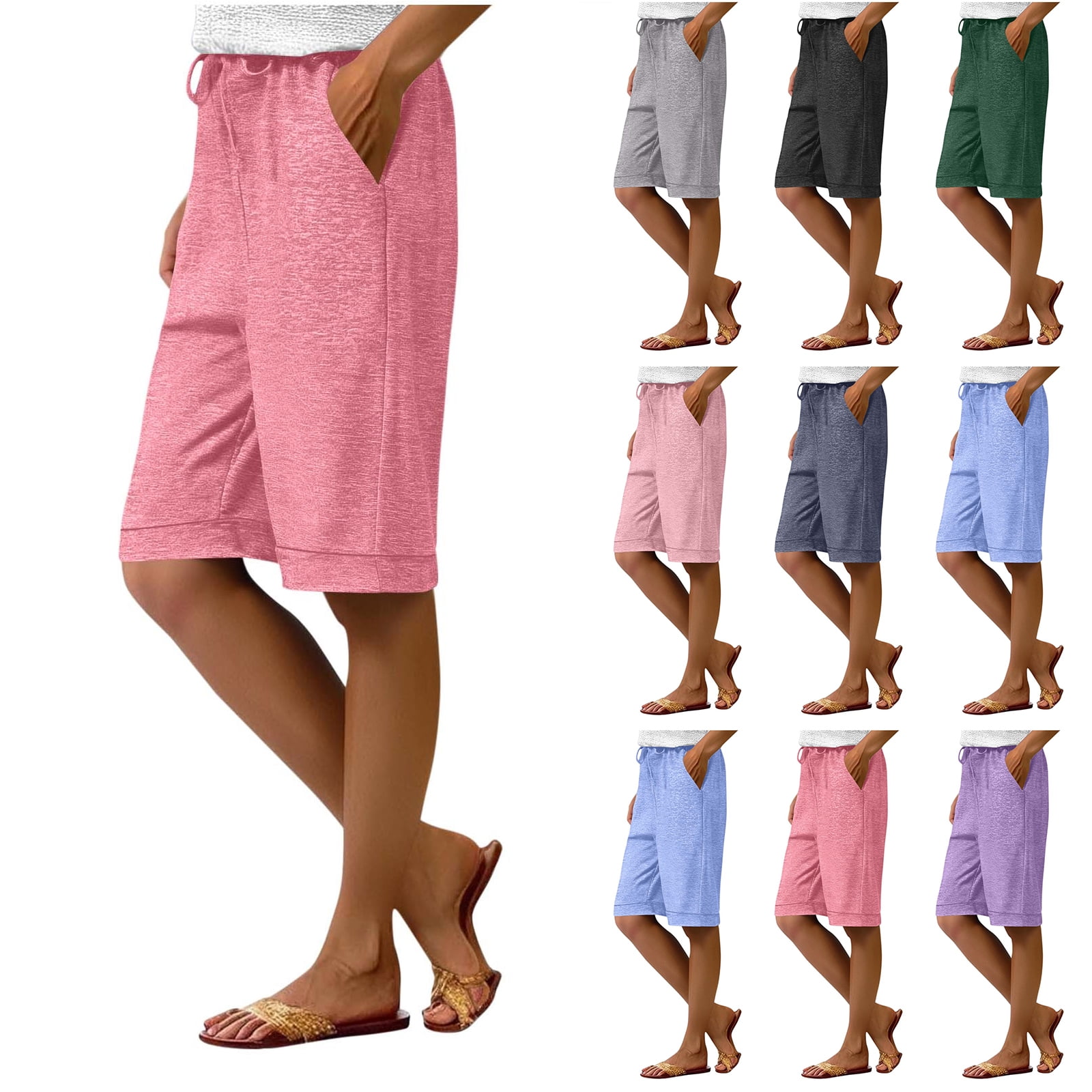 Bloomae Plus Size Sweat Shorts with Pockets for Women Drawstring ...