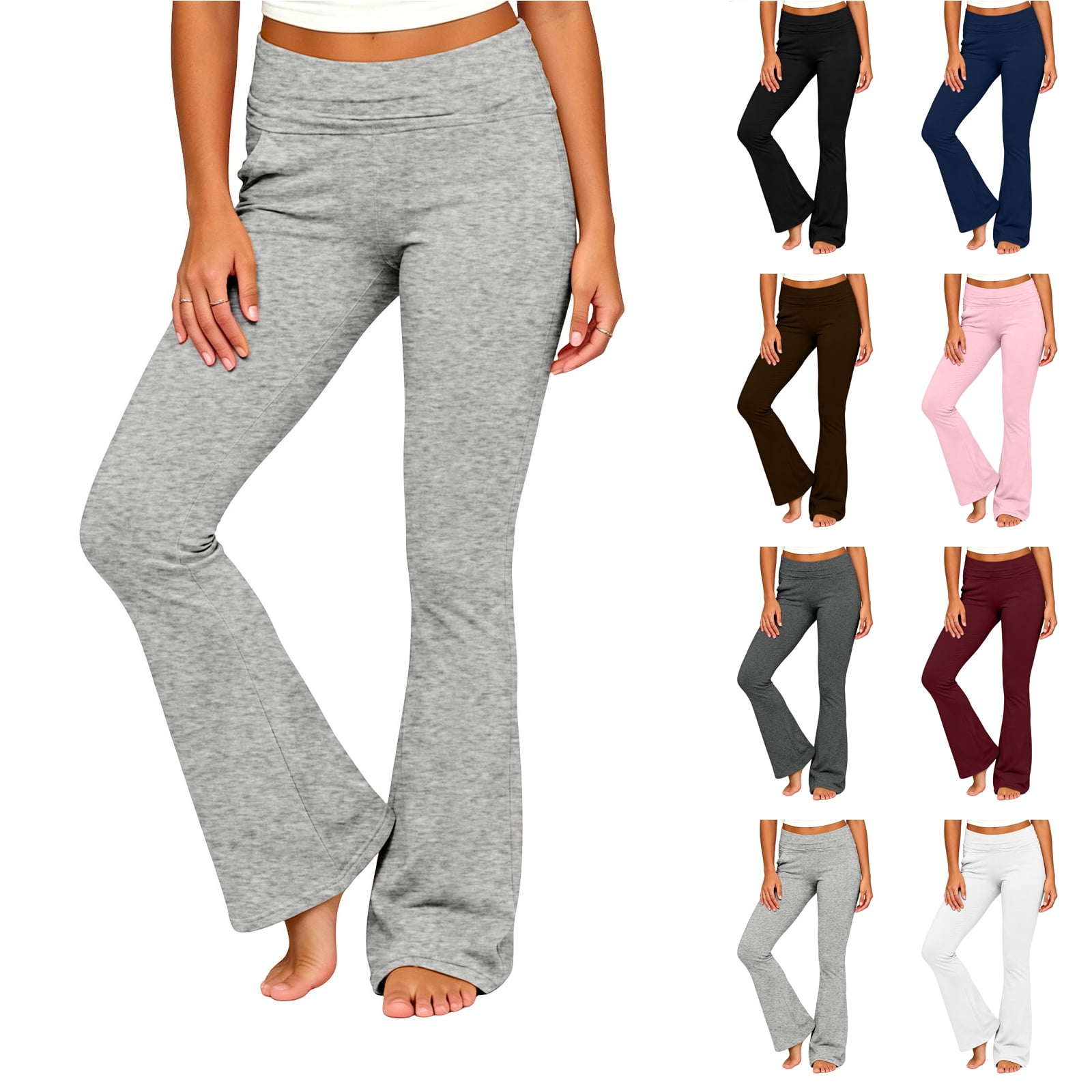 Bloomae Plus Size Women's Flare Skinny Pants Fold Over Leggings Stretch ...