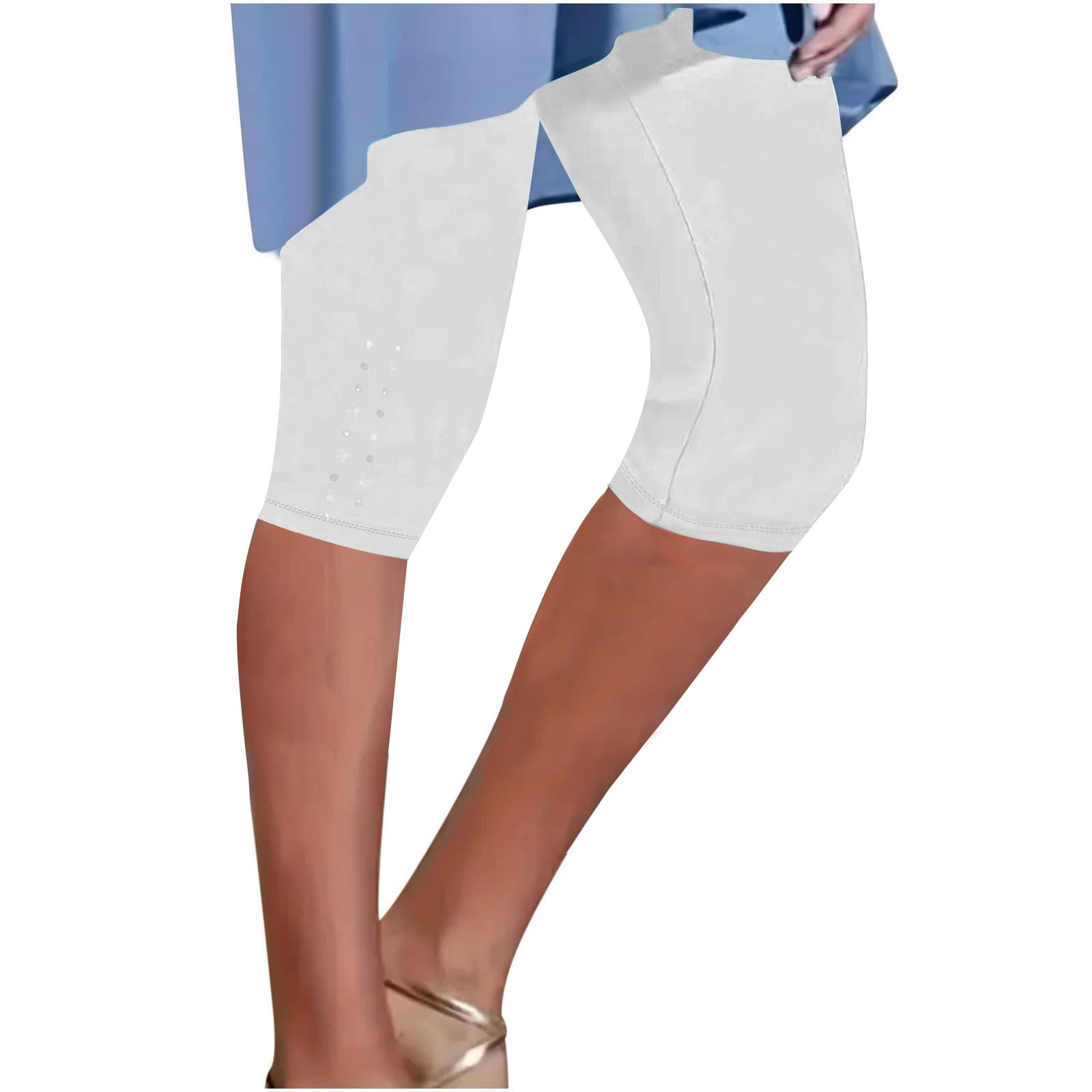 Bloomae Plus Size Womens Rhinestone Capri Leggings Lightweight High ...