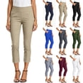 Bloomae Pull On Capri Pants for Women Elastic Waist Work Casual Roll-up ...