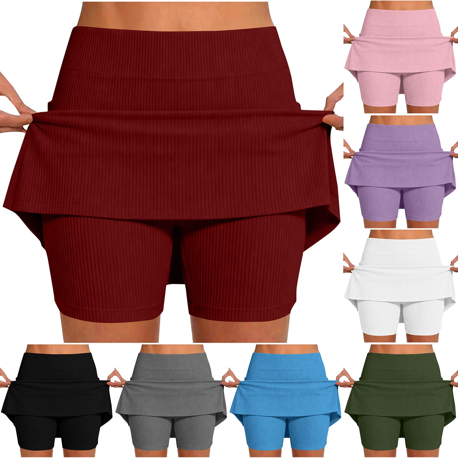 Bloomae Skorts for Women, Women's Casual Ribbed Knited Basic Solid ...
