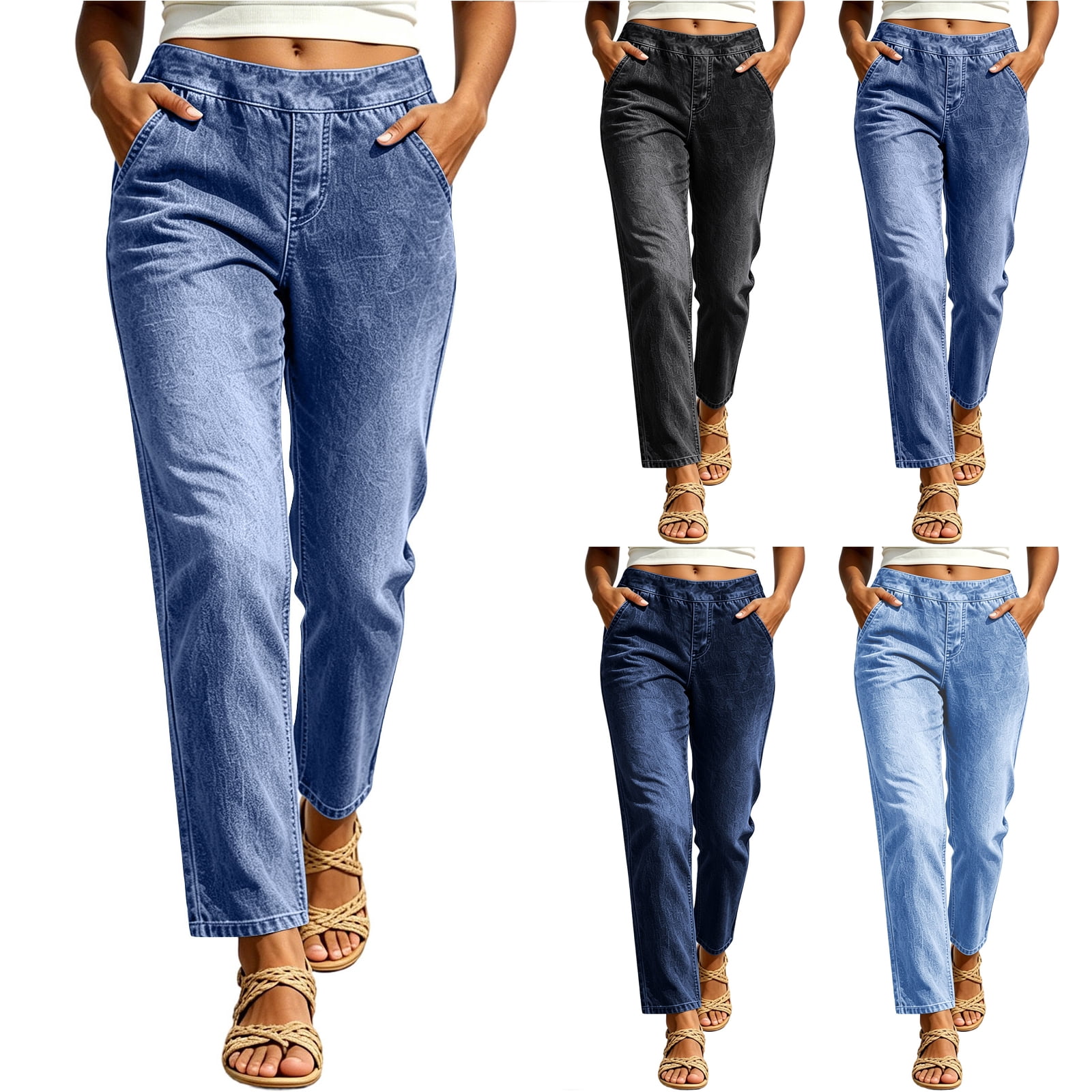 Bloomae Straight Leg Jeans for Women Trendy Pull On High Waisted ...