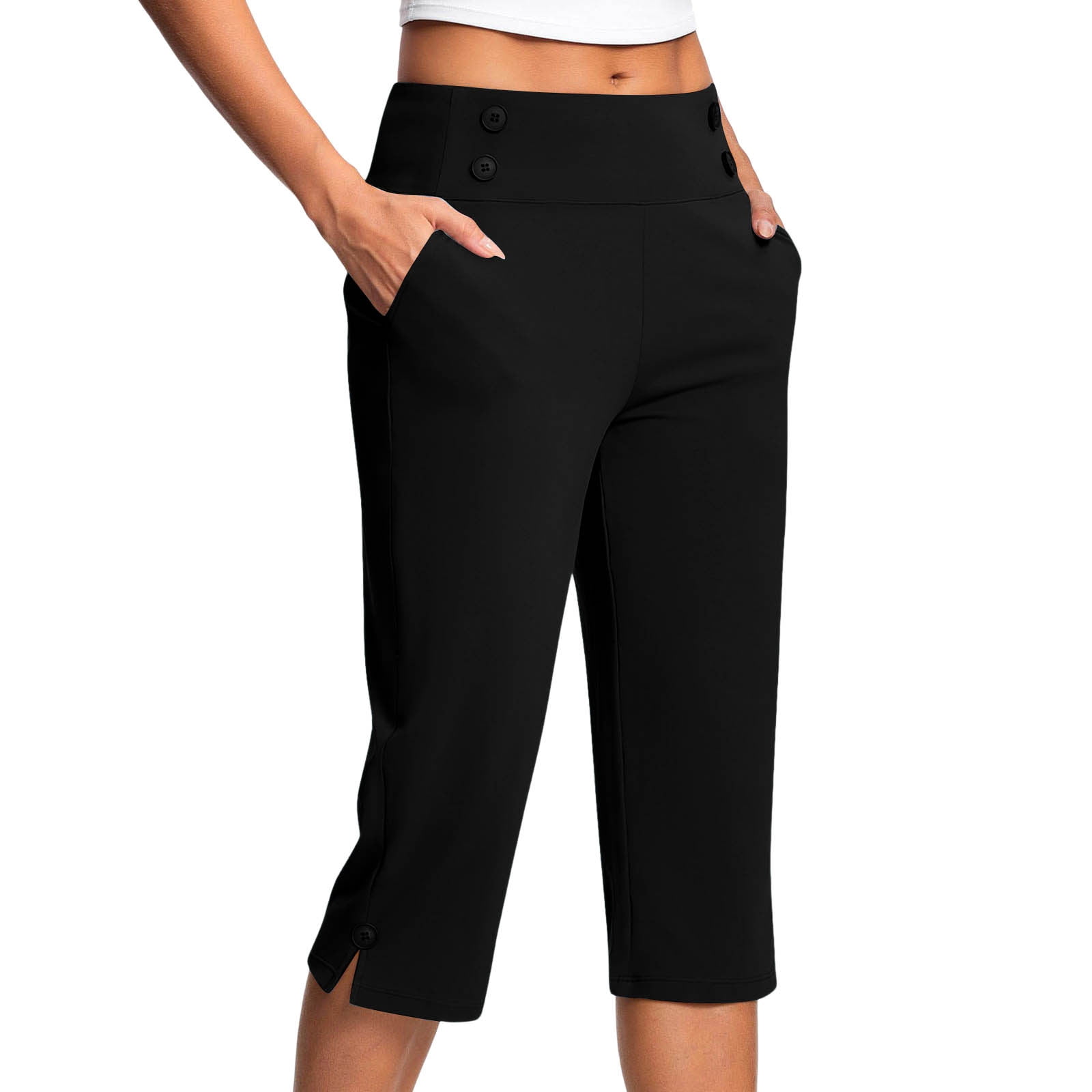 Bloomae Summer Capri Pants for Women Business Casual Loose Fit Work ...
