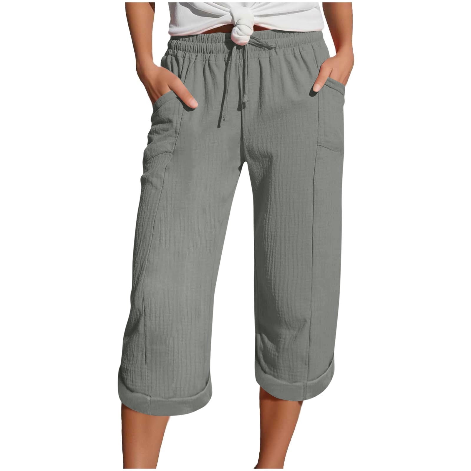 Bloomae Summer Capris for Women Lightweight Cotton Linen Pants Casual ...