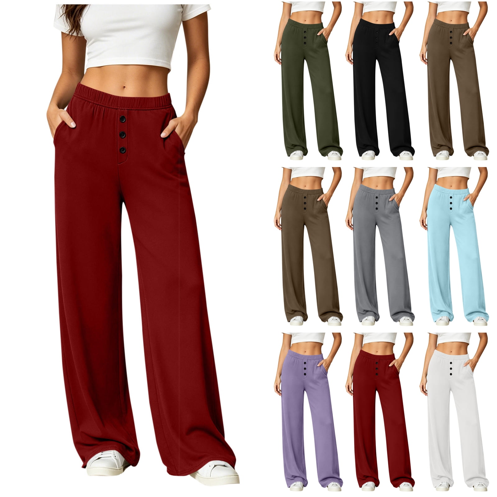 Bloomae Summer Womens Wide Leg Pants Travel Casual Loose Spring Comfy ...