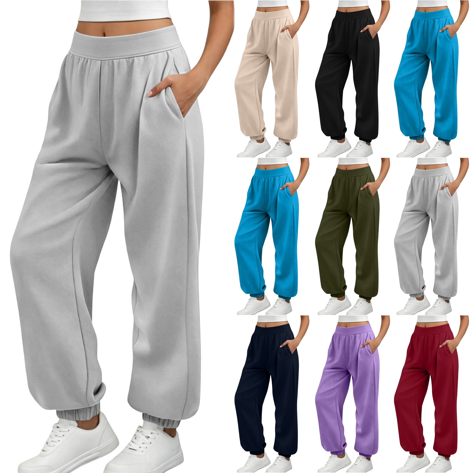 Bloomae Sweatpants Women Baggy Elastic High Waisted Cinch Bottom ...