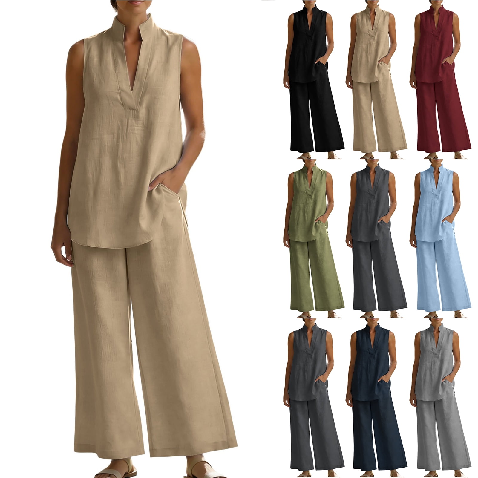 Bloomae Two Piece Linen Sets for Women Lightweight Casual Summer ...