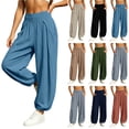 Bloomae Wide Leg Baggy Harem Pants for Women Lightweight Casual Elastic ...