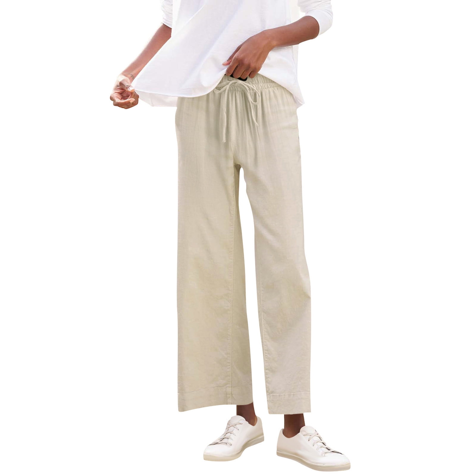 Bloomae Wide Leg Linen Pants Woman Drawstring Elastic High Waist ...
