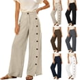 Bloomae Wide Leg Linen Pants for Women Dressy Side Button Decor Split ...