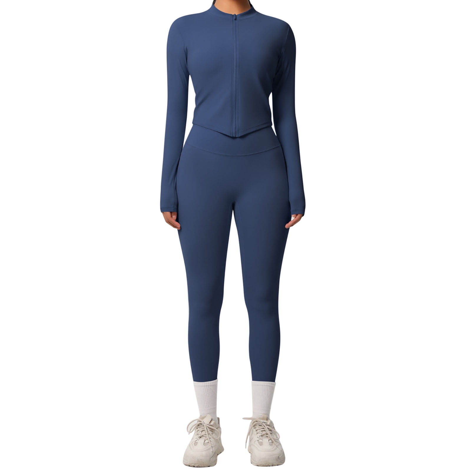 Bloomae Women 2 Piece Seamless Workout Sets Full Zip Up Long Sleeve ...