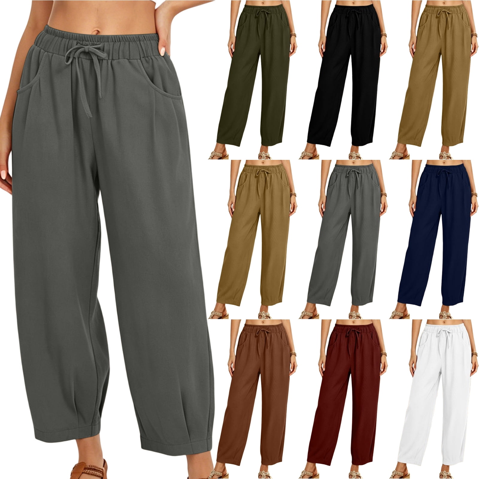 Bloomae Women Summer Palazzo Harem Pants Loose Fit Casual Drawstring ...