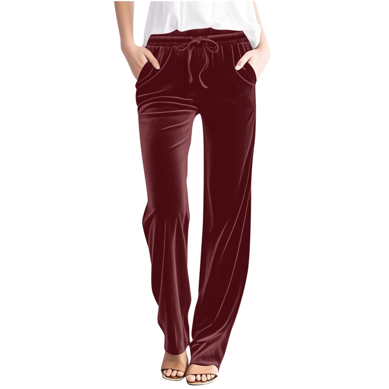 Bloomae Women Velour Pants Soft Velvet Drawstring Elastic Waist ...