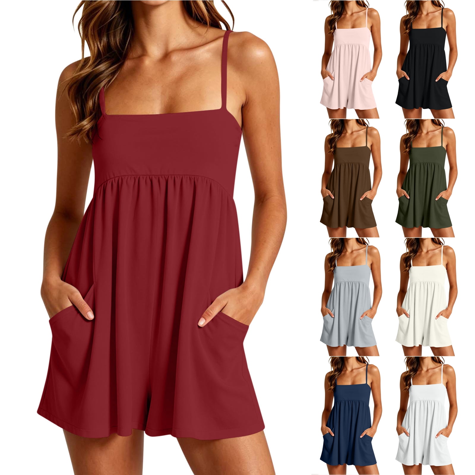 Bloomae Women's Athletic Romper with Pockets Sleeveless Spaghetti Strap ...