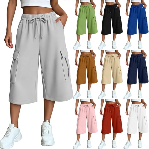 Bloomae Women's Capri Pants Loose Oversized Baggy Cargo Wide Leg ...