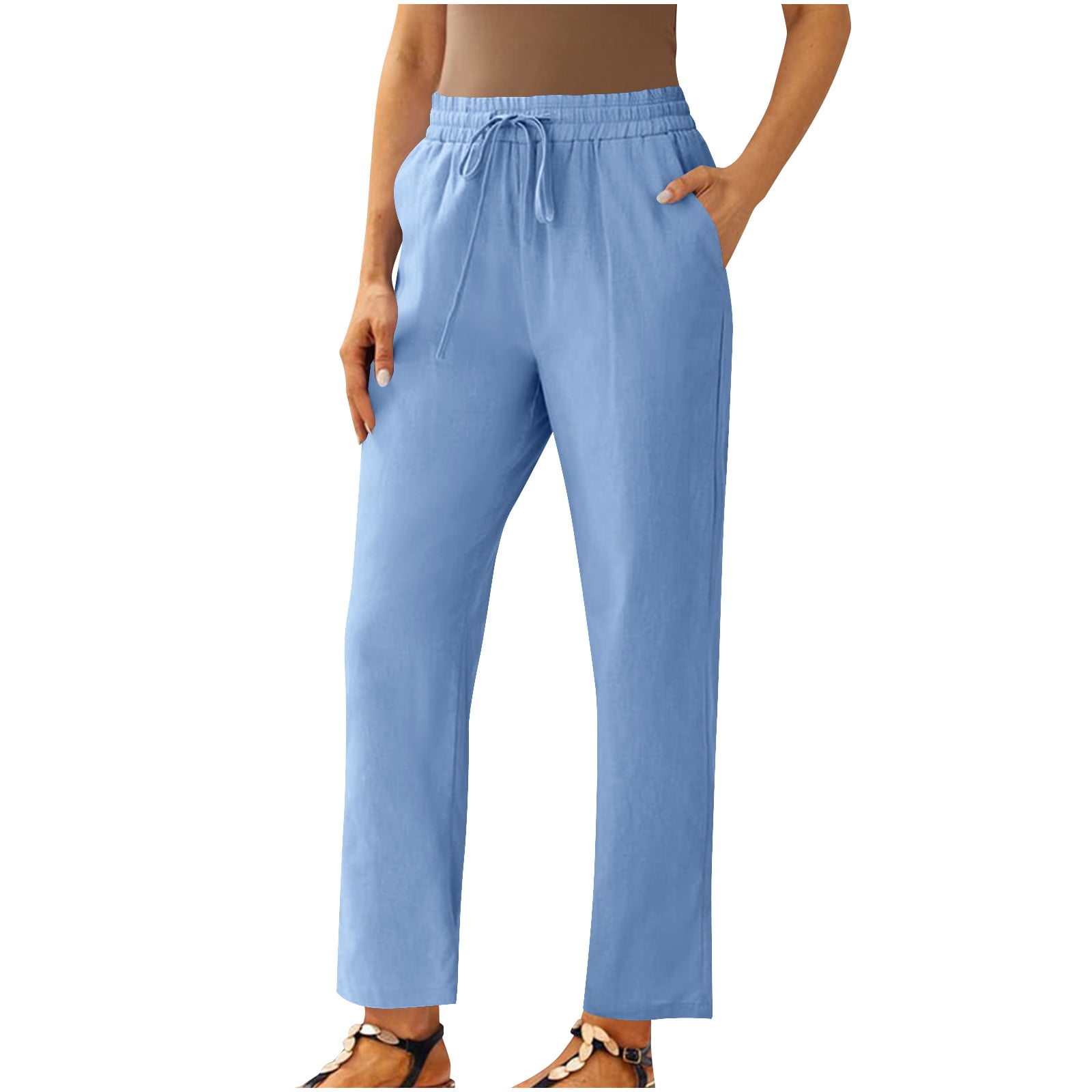 Bloomae Women's Capri Yoga Pants Loose Soft Drawstring Elastic Waist ...