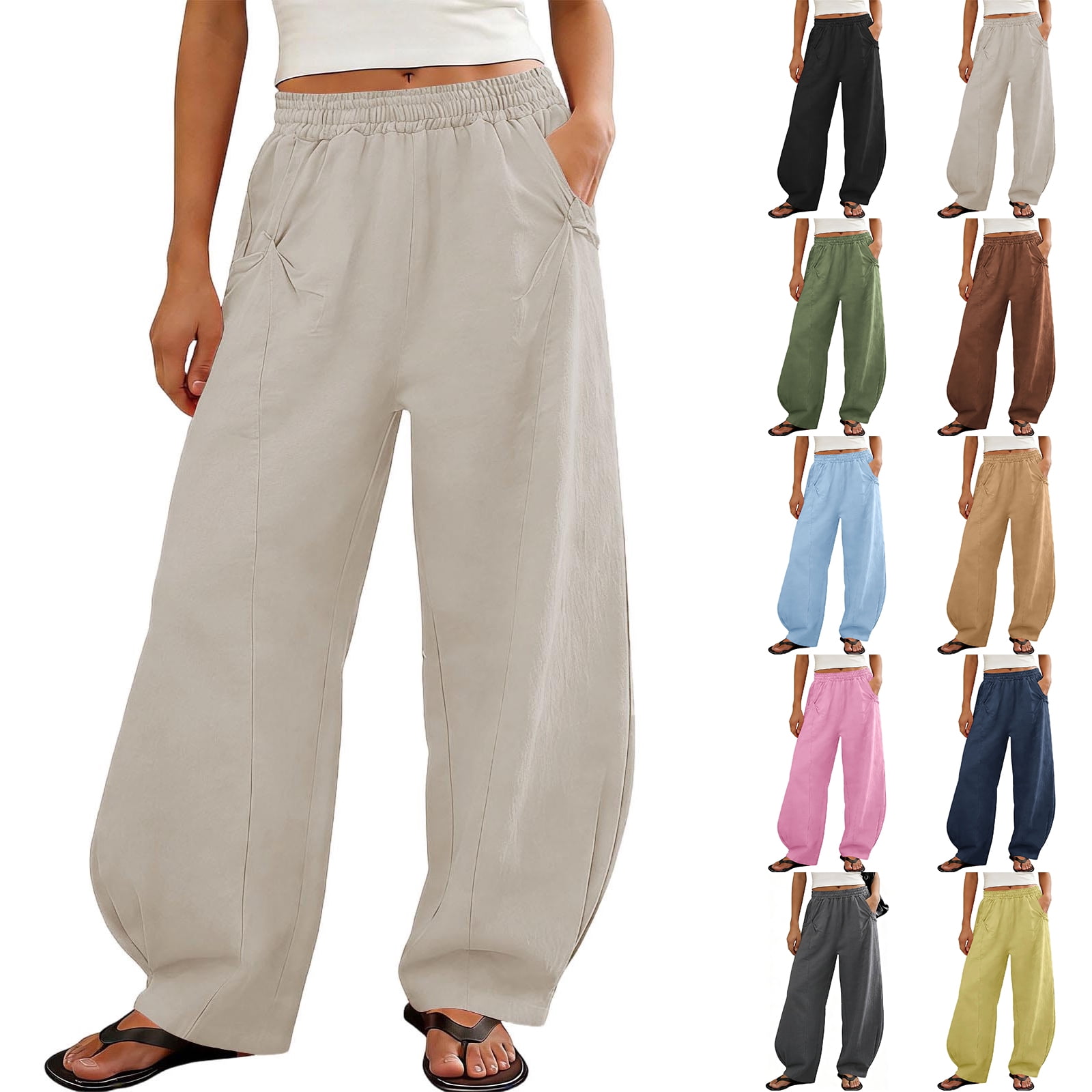 Bloomae Women's Cotton Linen Harem Pants Lightweight Dressy Causal ...