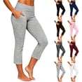 Bloomae Women's Cropped Yoga Pants with Pockets Fold Over Elastic High ...
