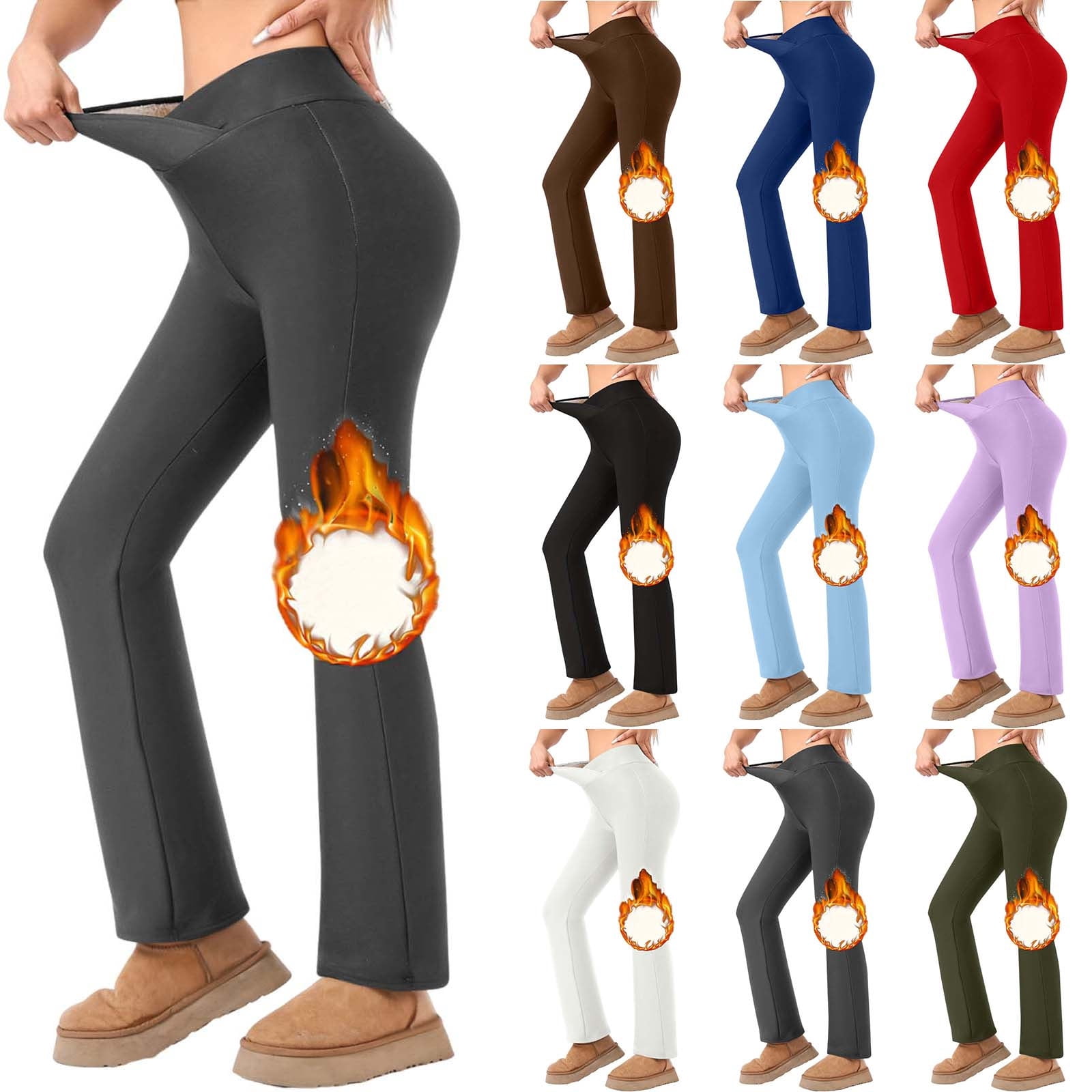 Bloomae Women's Flare Fleece Lined Pants Stretch High Waist Bootcut ...