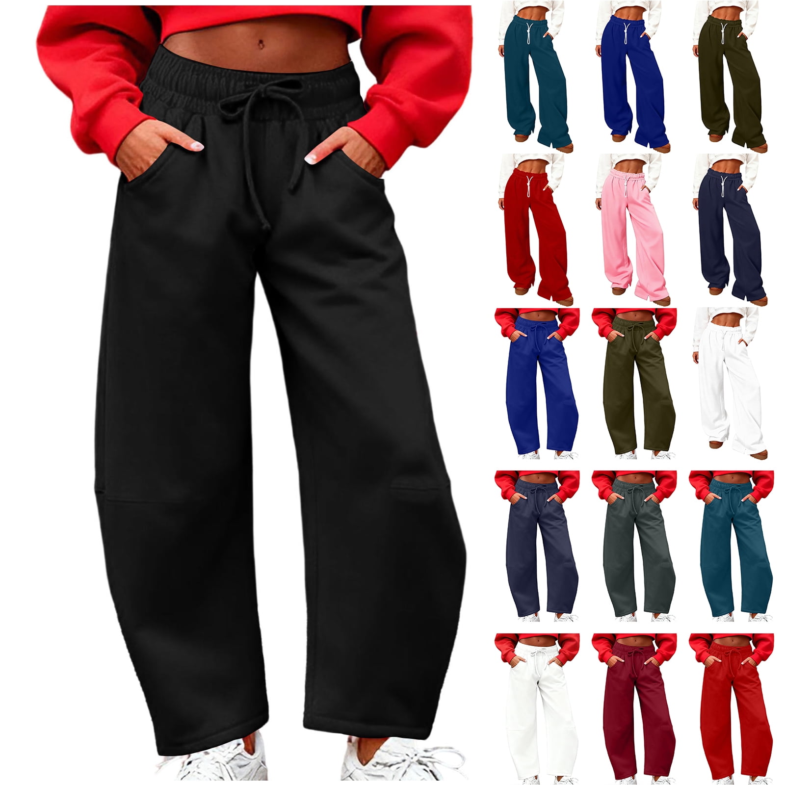 Bloomae Women's Fleece Lined Sweatpants Foldover Waistband Drawstring ...