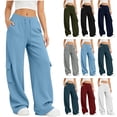 Bloomae Women's Wide Leg Cargo Sweatpants Casual Drawstring Elasitc ...