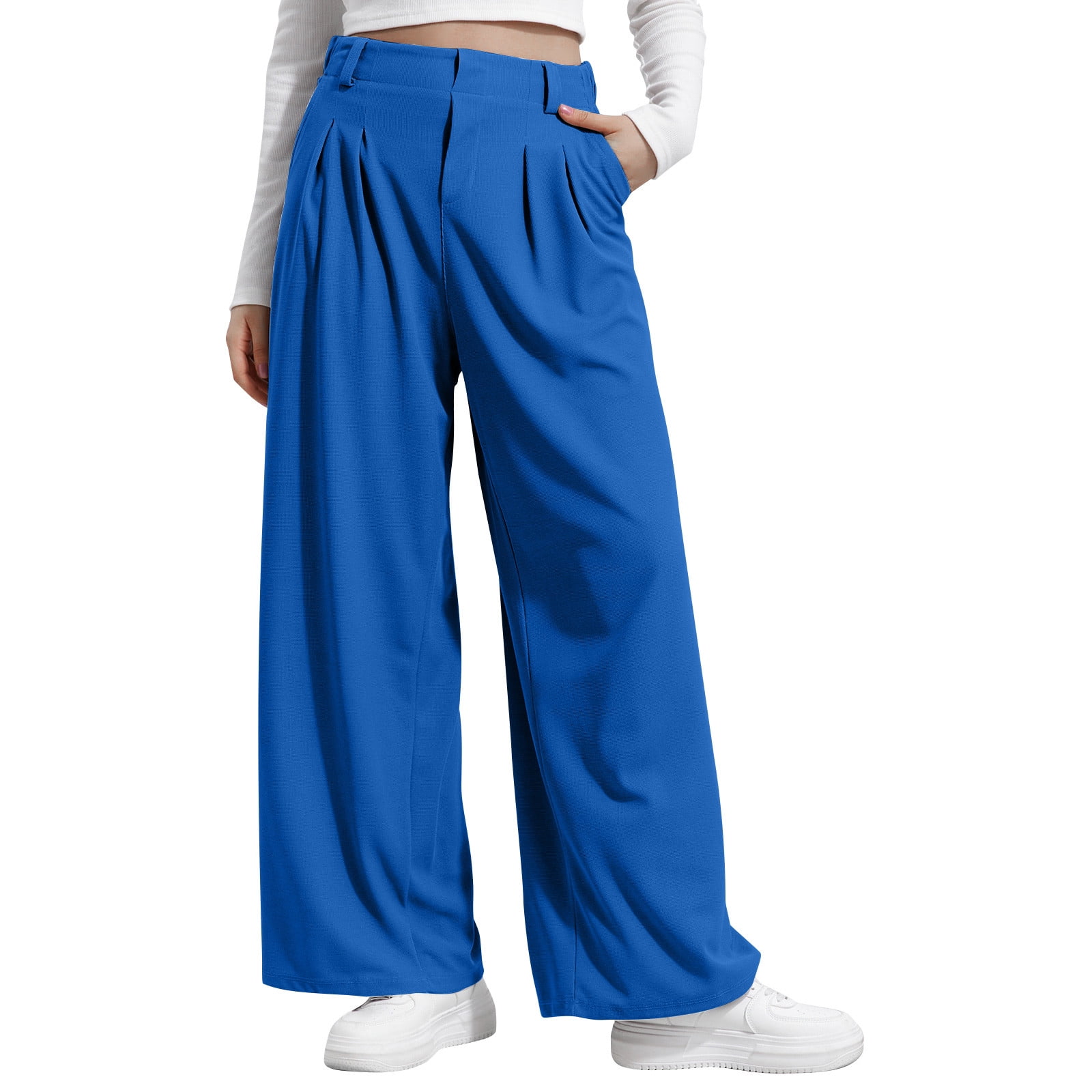 Bloomae Women's Wide Leg Pants Stretch High Waisted Waffle Knit Casual ...
