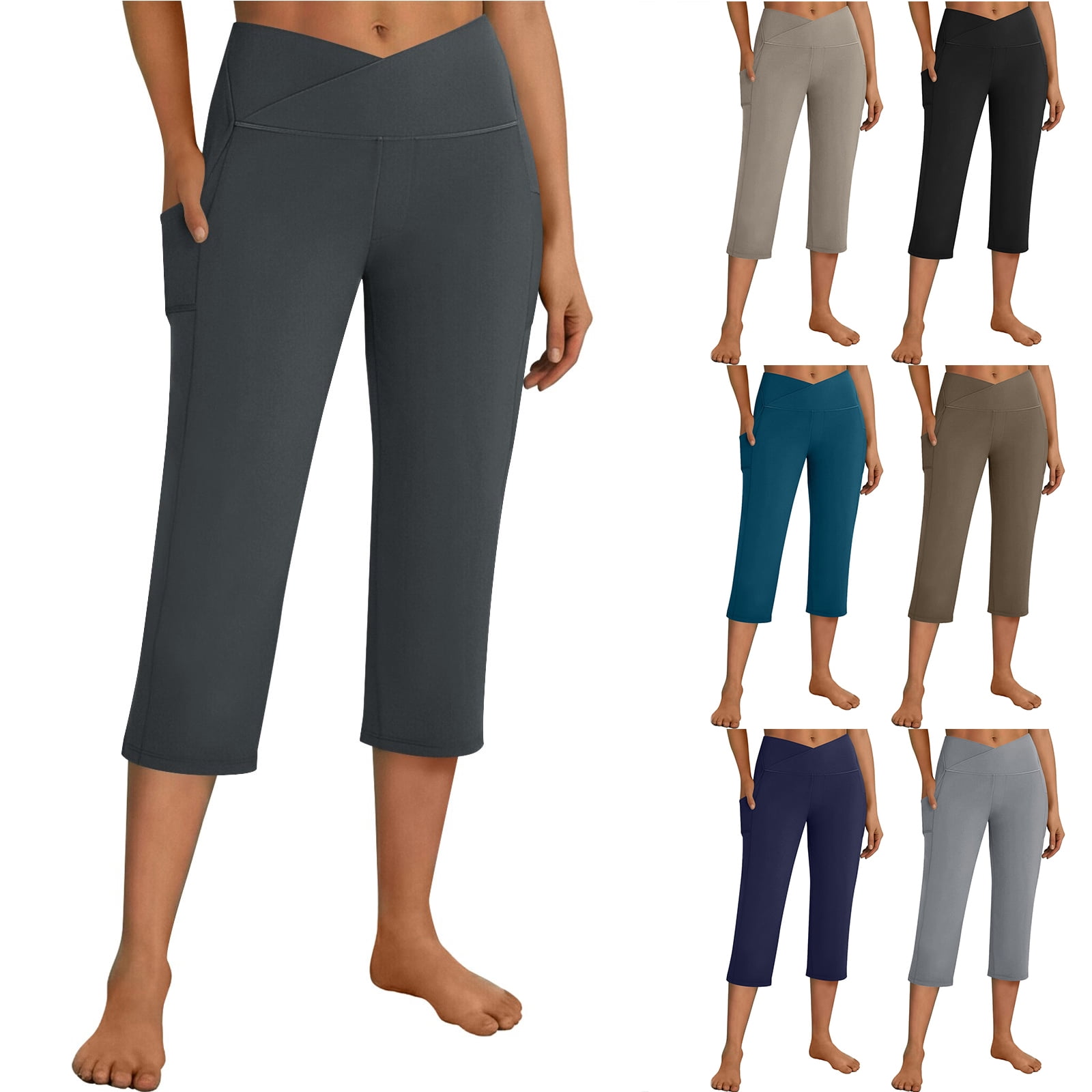 Bloomae Womens Bermuda Long Shorts Knee Length Capris Criss Cross High ...