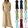 Bloomae Womens Button Down V Neck Jumpsuits Summer Casual Short Sleeve ...