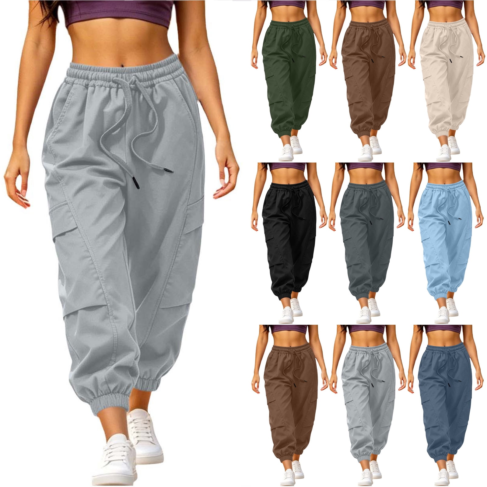 Bloomae Womens Cargo Work Joggers Hiking Lightweight Casual Cinch ...