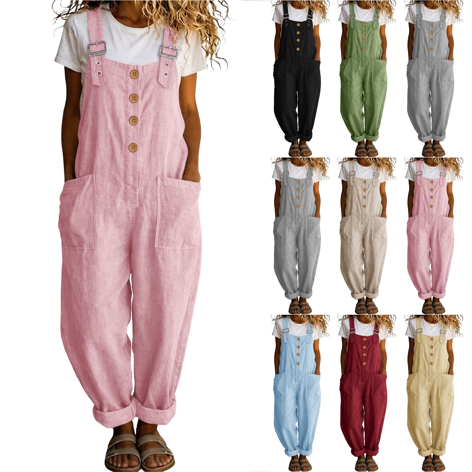 Bloomae Womens Casual Adjustable Bib Overalls Loose Fit One Piece ...