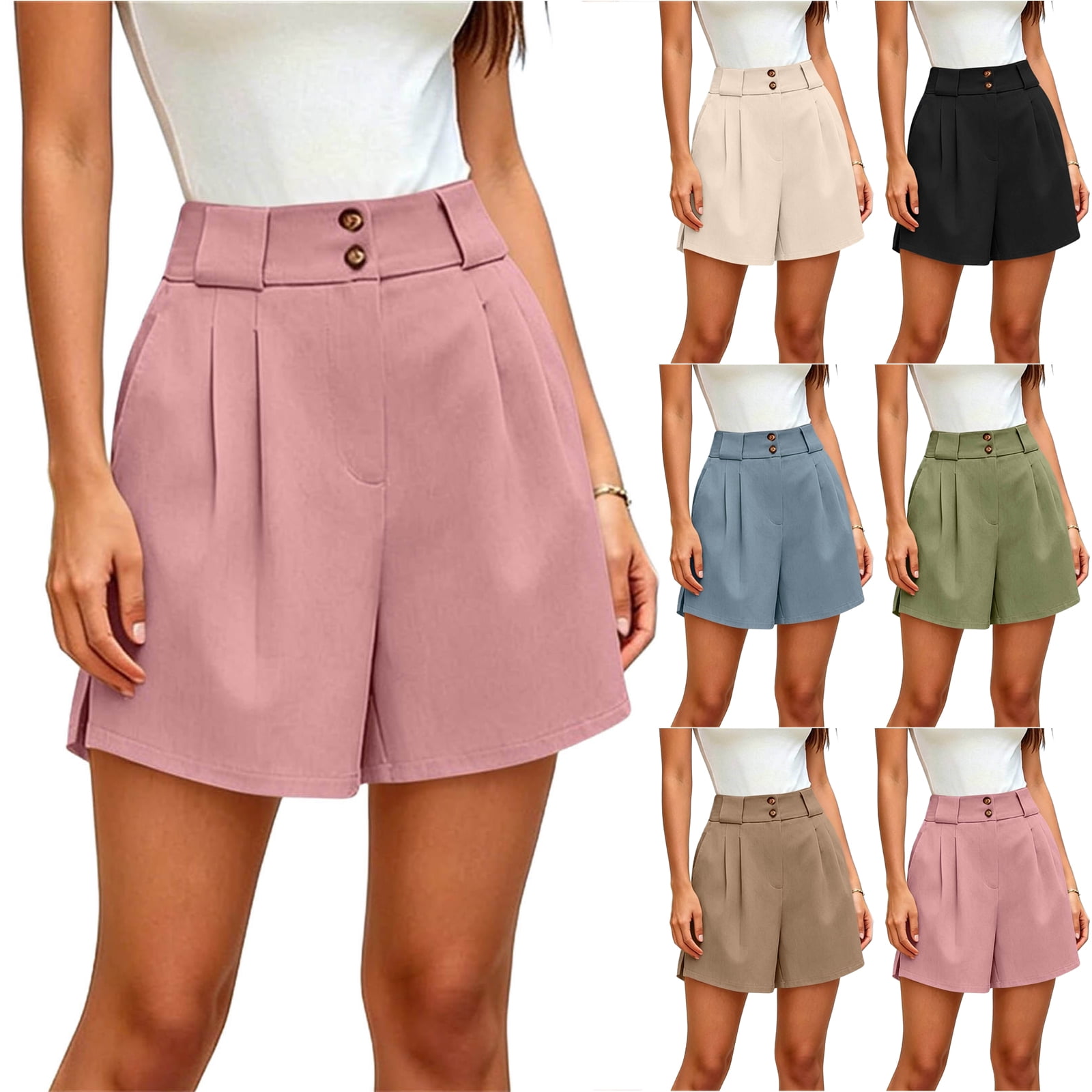 Bloomae Womens Casual Elastic Waist Wide Leg Suit Tailored Shorts ...