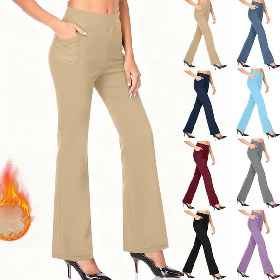 Bloomae Womens Fleece Lined Dress Pants with Pockets Winter Work ...