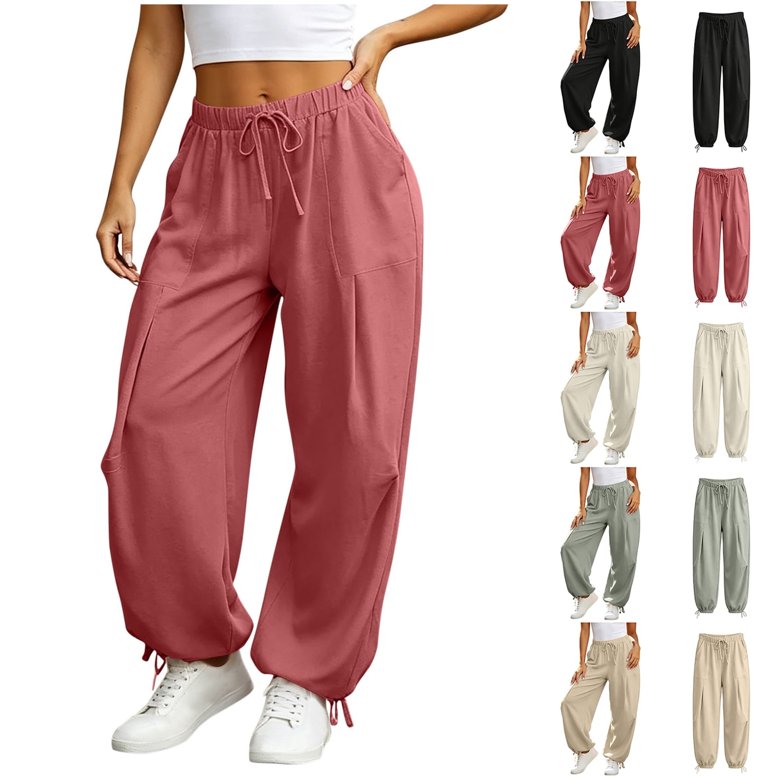 Bloomae Womens Harem Pants Elastic High Waist Parachute Hiking Pants ...