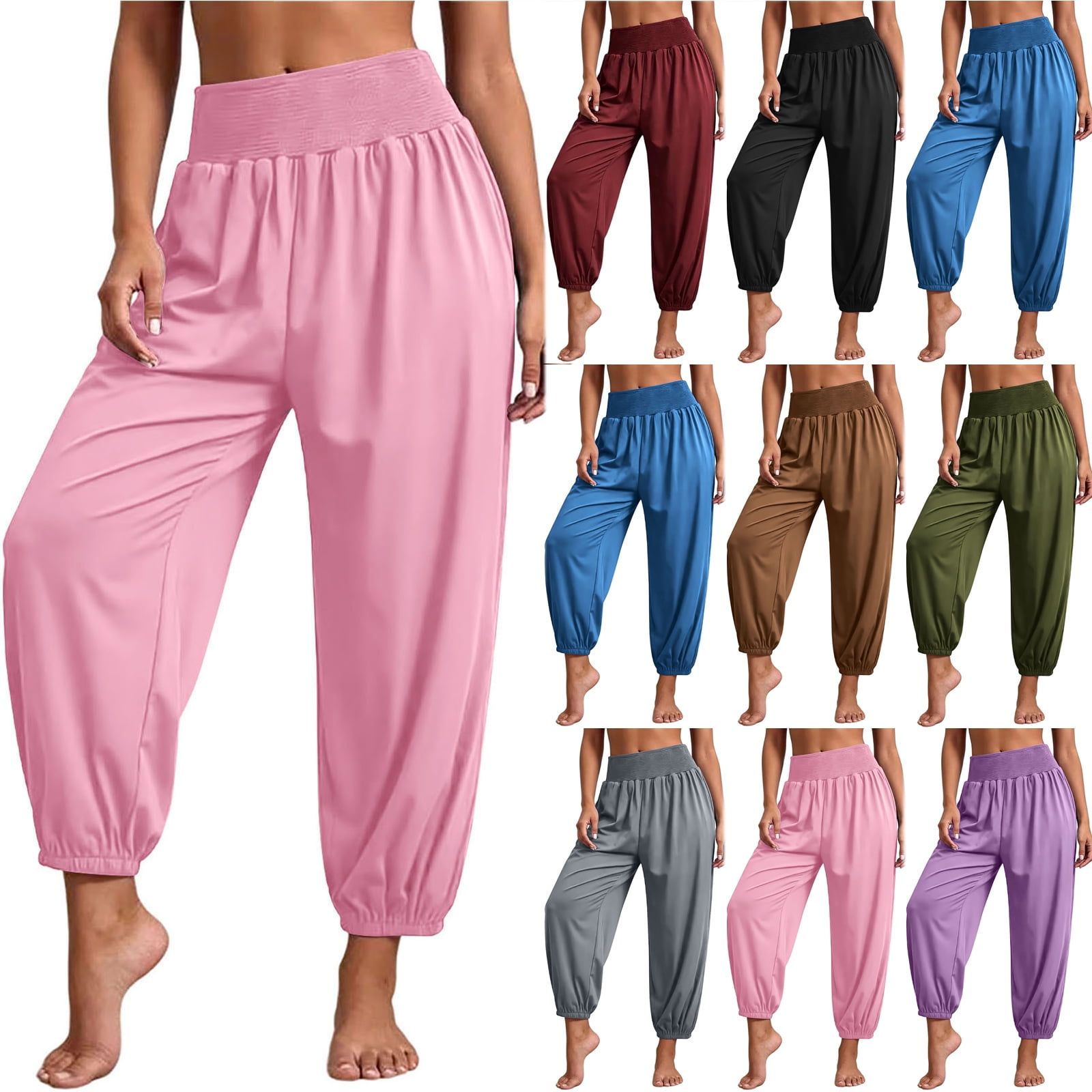 Bloomae Womens Loose Harem Pants Joggers Elastic High Waist Yoga ...