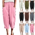 Bloomae Womens Wide Leg Capri Pants Elastic Waist Casual Side Button ...