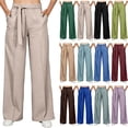 Bloomae Womens Wide Leg Palazzo Pants Adjustable Bowknot Belted High ...