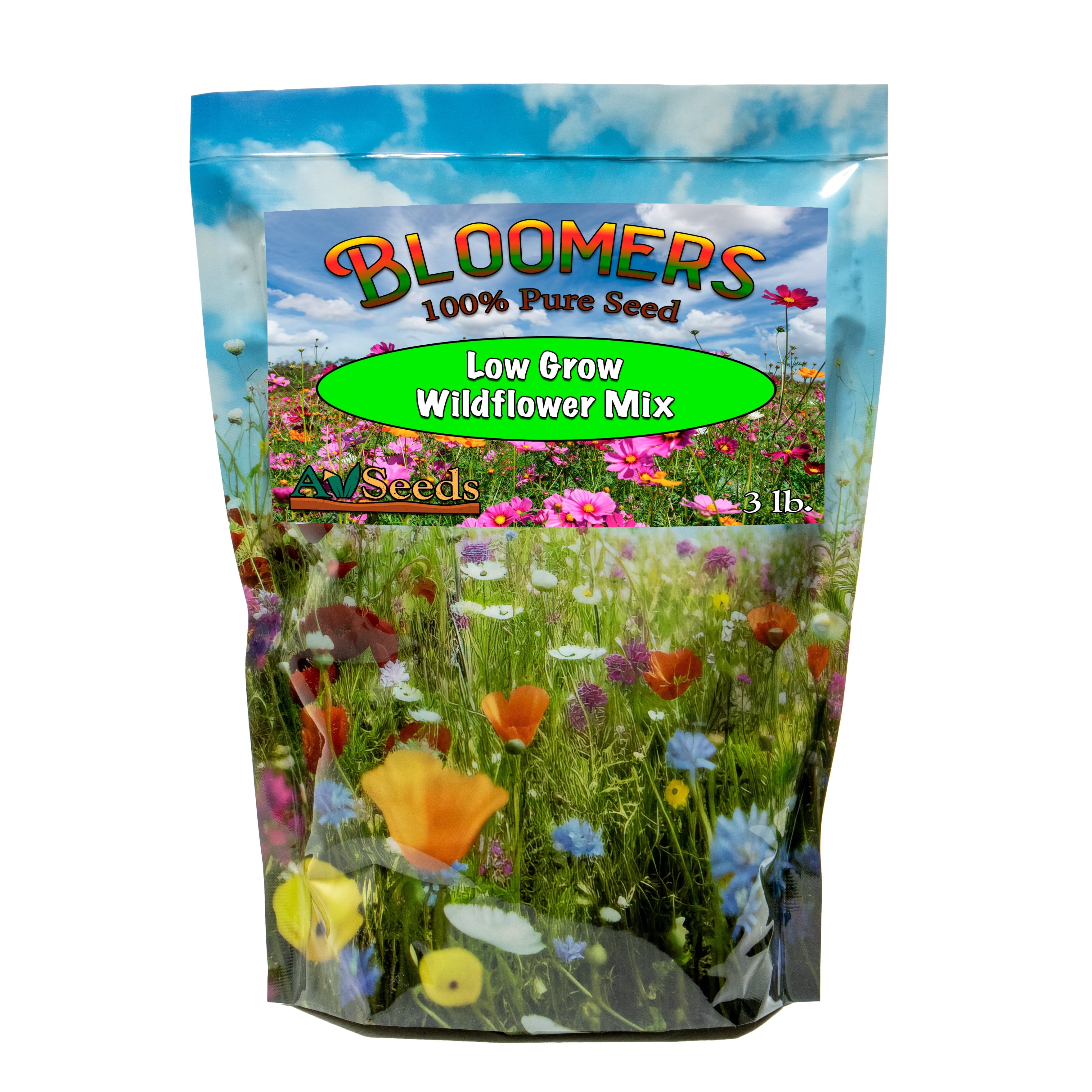 Bloomers 3LB Low Grow Wildflower Mix - 100% Pure Seed, All Season, Low ...