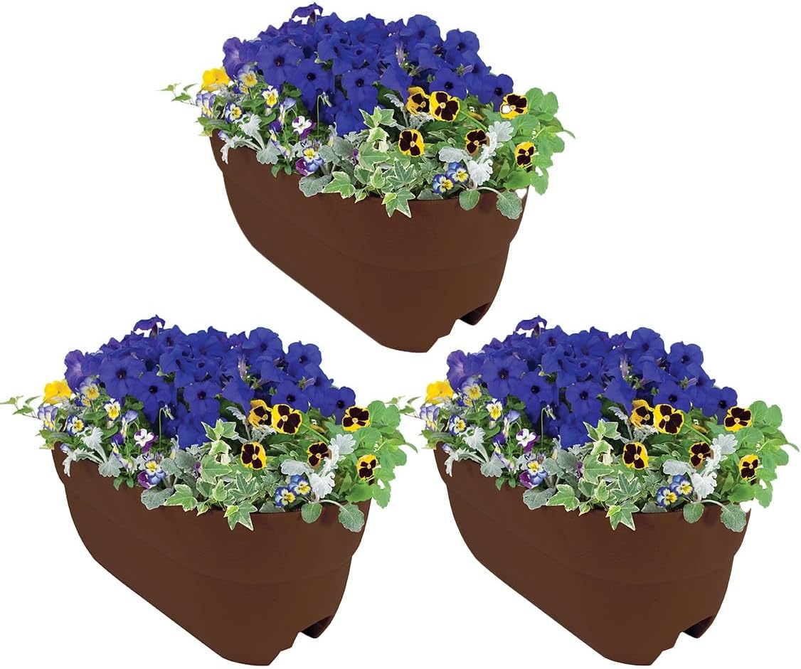 Bloomers Railing Planter with Drainage Holes - 24" Weatherproof Resin ...