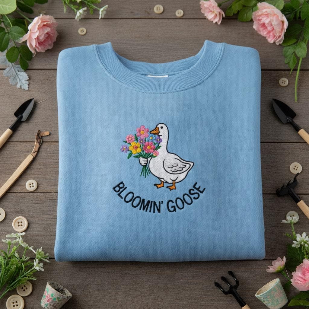 Bloomin' Goose Embroidered Sweatshirt, Funny Flower Duck Crewneck ...