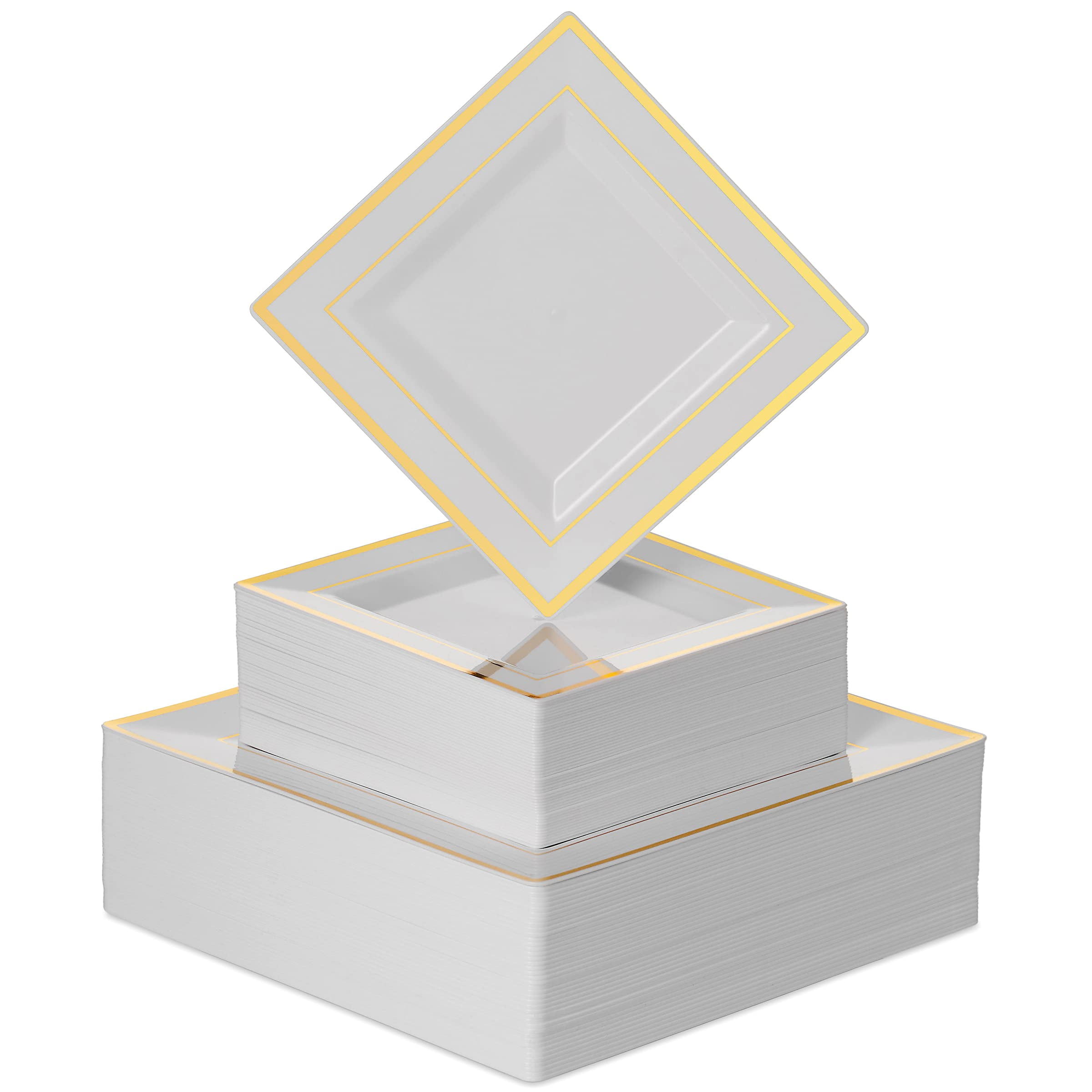 BloominGoods 100 PCS Disposable Plastic White AFN1Square Plates, 100 ...