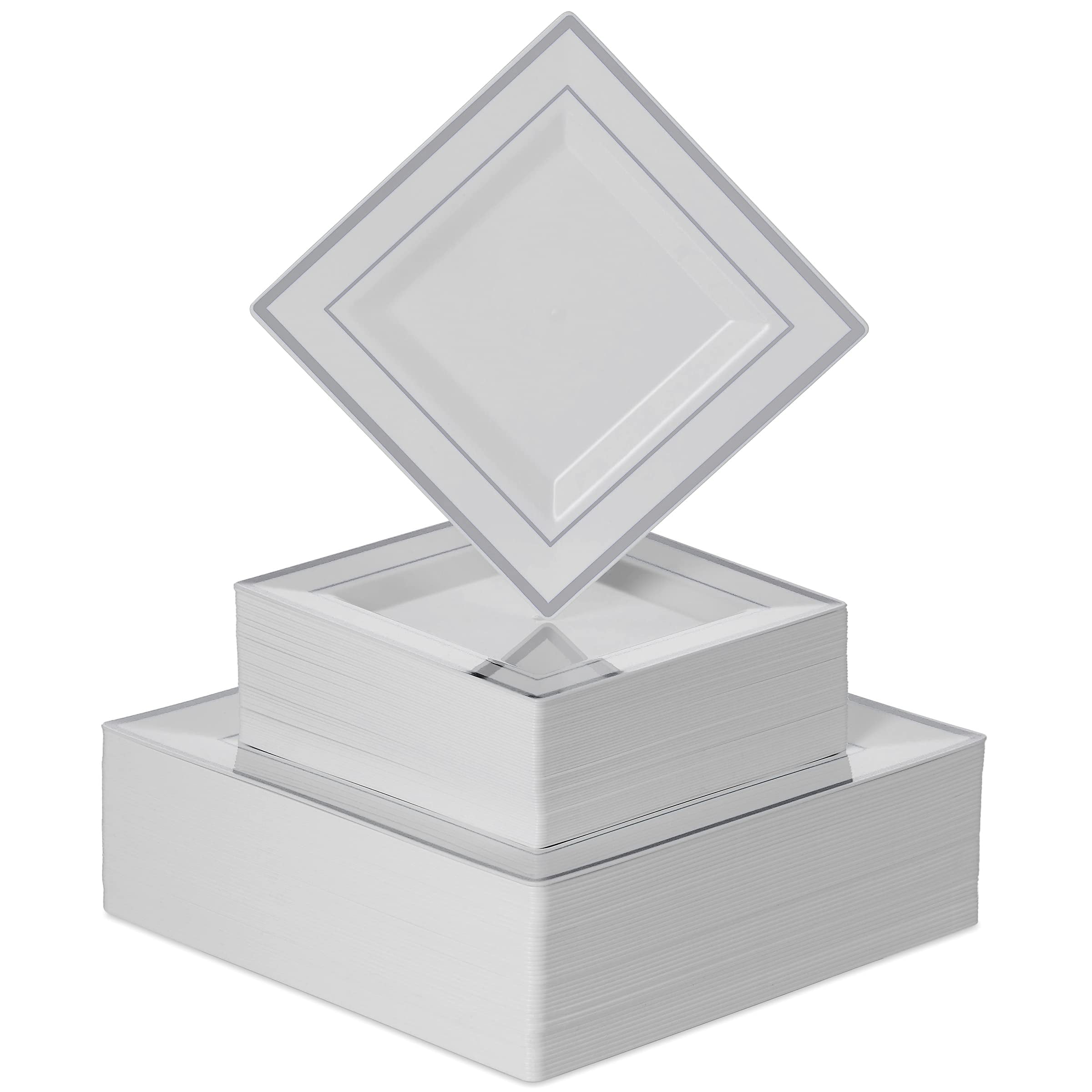 BloominGoods 100 PCS Disposable SSF20 Plastic White Square Plates, 100 ...